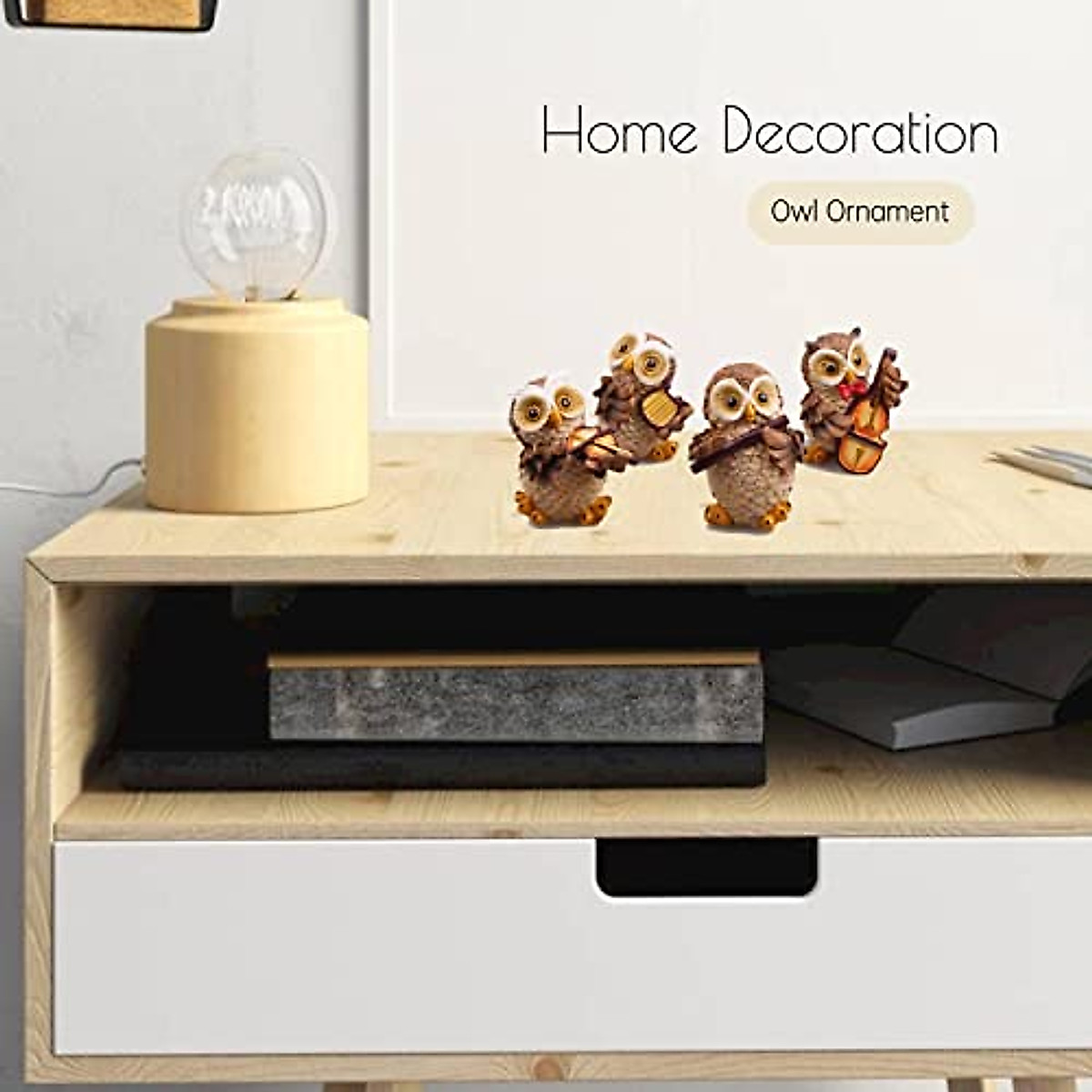 SMANSNAY Owl Decor Statue, Home Office Ornaments, Cute Owl Figurines for Home Decoration, Great Owl Gifts for Women, Boys, Girls(Pack of 4)