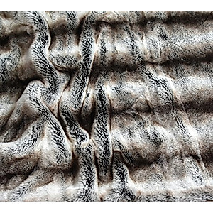 Luxury Faux Fur Oversized Throw Blanket with Plush Velvet Reverse, Fox Lynx or Gray Mink (Chinchilla Stripe)