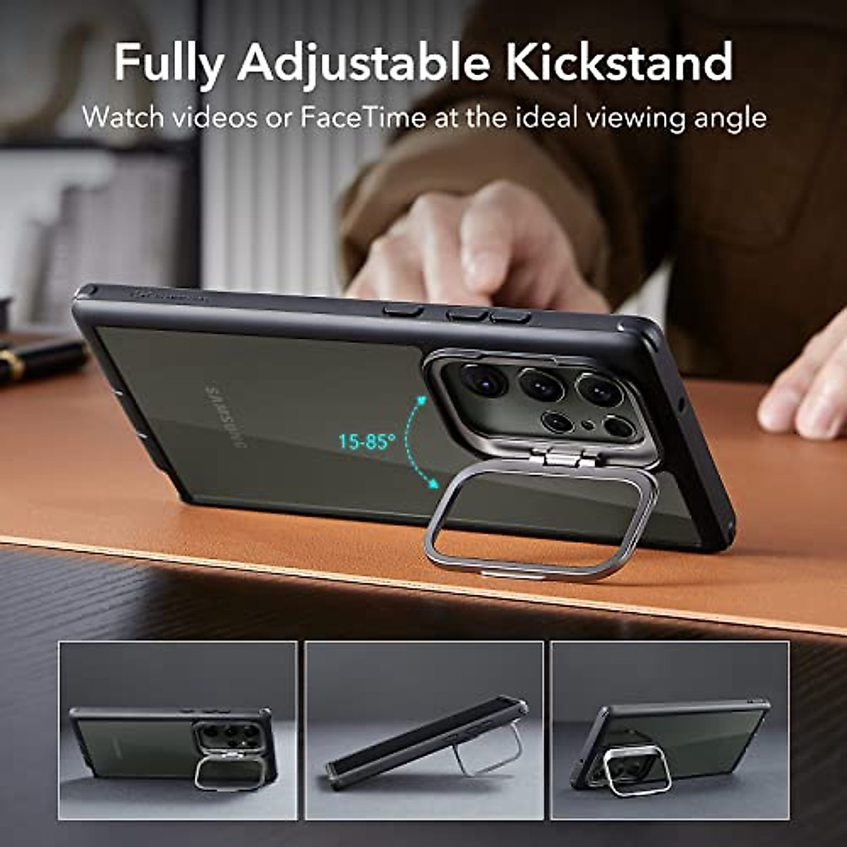 ESR for Samsung Galaxy S23 Ultra Case, S23 Ultra Phone Case with Frame, Built-in Camera Ring Stand, Exceeds Military-Grade Protection, Case for Samsung S23 Ultra, Shock Armor Kickstand, Clear Black