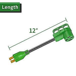 RVGUARD 4 Prong 30 Amp to 50 Amp RV Generator Adapter Cord 12 Inch STW, L14-30P Locking Male Plug to 14-50R Female with LED Power Indicator, Green