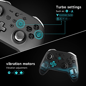 Guli kit Kingkong 2 Bluetooth Controller with Hall Effect Sensing Joystick for Switch OLED/PC/Android/Steam, No Stick Drift, No Deadzone, 6-Axis Sensing, Vibration, Turbo Function (Black)
