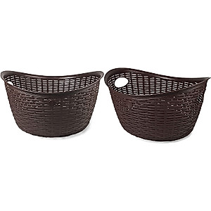 ELLY DECOR Rattan 7.9 gallons Oval Plastic Laundry Basket, Laundry Basket with Cutout Handles, Washing Bin, Dirty Clothes Storage, Bathroom, Bedroom, Closet, 30 lts pink