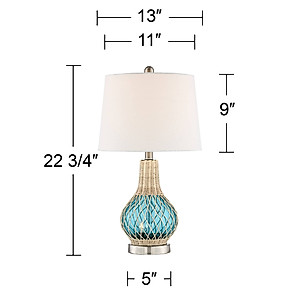 360 Lighting Alana Coastal Accent Table Lamp with Nightlight LED 22.75" High Rope Blue Glass Gourd White Fabric Drum Shade Decor for Living Room Bedroom Beach House Bedside Nightstand Home