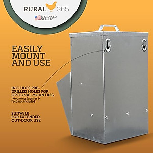 Rural365 50lb Capacity Galvanized Chicken Feeder Weatherproof Coop Dispenser