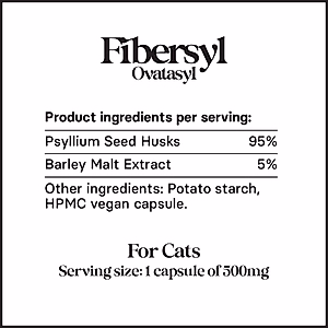 Vegan Fiber Capsules for Cats Digestive Supplement, Ovatasyl 500 mg Psyllium Seed Husks, Constipation, Hairballs, Pet Essentials & Wellbeing, 100 Vegan Capsules
