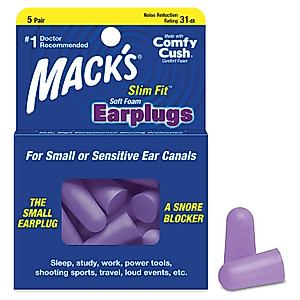 Mack's Slim Fit Soft Foam Earplugs, 5 Pair - Small Ear Plugs for Sleeping, Snoring, Traveling, Concerts, Shooting Sports & Power Tools | Made in USA