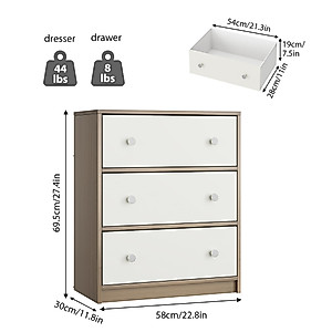 Nicehill 3 Drawer Dresser, Nightstand for Bedroom with Drawers, Small Dresser Bedside Table Chest of Drawers for Bedroom, Hallway, Entryway, Closets,Kids' Room(Light Wood Grain and White)