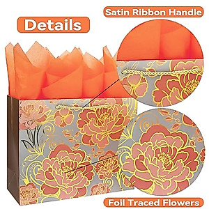 2 Pack 13" Large Rose Gold Gift Bag Set with Greeting Card and Orange Tissue Paper for celebrating birthdays,weddings,anniversaries,Mother's Day,and more-13"x10.1"x5.2”,2 Pcs.