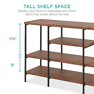 Best Choice Products Large Console Table, 4-Tier 55in Rustic, Industrial Sofa Table Storage for Living Room, Entryway, Foyer, Hallway w/EVA Non-Scratch Feet, Steel Frame - Brown
