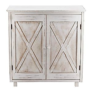 Parisloft Rustic Farmhouse Wood Accent Buffet Sideboard Storage Server Cabinet with 2 Doors,Entryway Kitchen Dining Console Living Room Stand, 32" H, White