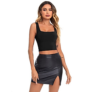 Verdusa Women's Basic Solid Square Neck Sleeveless Open Back Crop Tank Top Black M