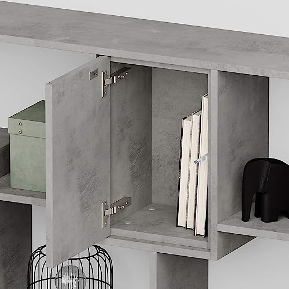 Mobili Fiver, Iacopo, TV wall unit, Concrete Effect, Grey with doors, Tv Stand for 65 inch Tv, Modern Entertainment Center, Italian Furniture