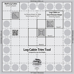Bundle of Creative Grids Log Cabin Trim Tool for 8" Finished Blocks Quilt Ruler (CGRJAW1) and Country Retreat Log Cabin Pattern by Cut Loose Press