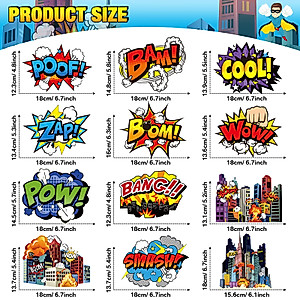 54 Pieces Hero Themed Party Decorations, Fun Hero Theme Party Sign Cutouts cirty theme Ceiling Hanging Swirls Streamers for Kids Adults Hero Birthday Celebrating Party Baby Shower Supplies