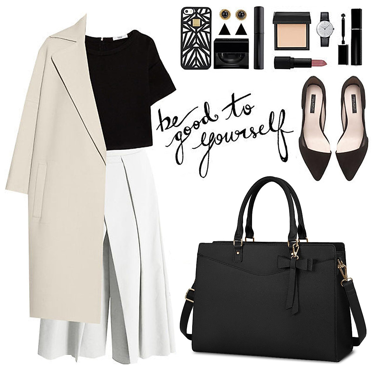 Laptop Bag for Women 15.6 Inch Leather Tote Bag Professional Business Office Work Bag Waterproof Briefcase Computer Tote Bag Large Capacity Lightweight Handbag Shoulder Bag, Black