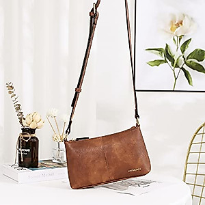 WESTBRONCO Small Crossbody Bag for Women Vegan Leather Wallet Purses Satchel Shoulder Bags Wristlet Clutch Handbags Brown