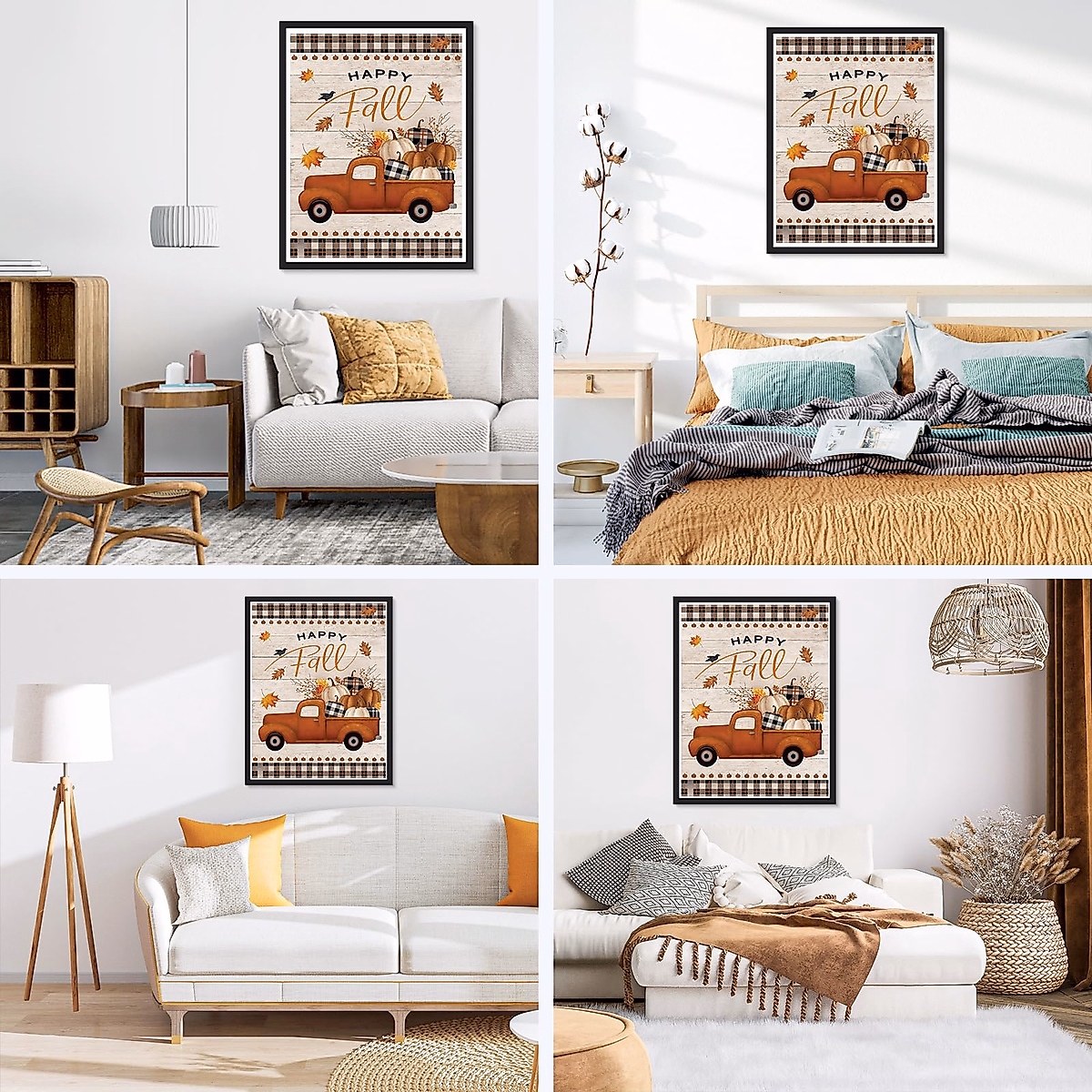 NAIMOER Happy Fall Diamond Art Kits for Adults, 5D Truck Diamond Art Kits for Adults, DIY Full Drill Pumpkin Diamond Art Fall Diamond Art for Home Decor 30x40cm