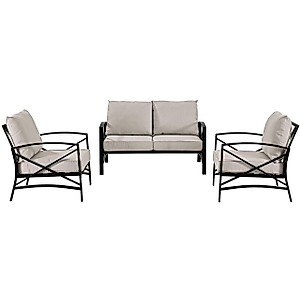 Crosley Furniture Kaplan 3-Piece Outdoor Loveseat Patio Furniture Set, Conversation Sets for Porch, Deck, Oiled Bronze with Oatmeal Cushions