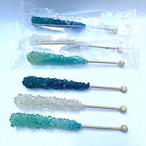 Classic Rock Candy Sticks, Sugar Rock Crystal Lollipops, Individually Wrapped (Pack of 18, Frozen Ice (Blue, White & Light Blue))