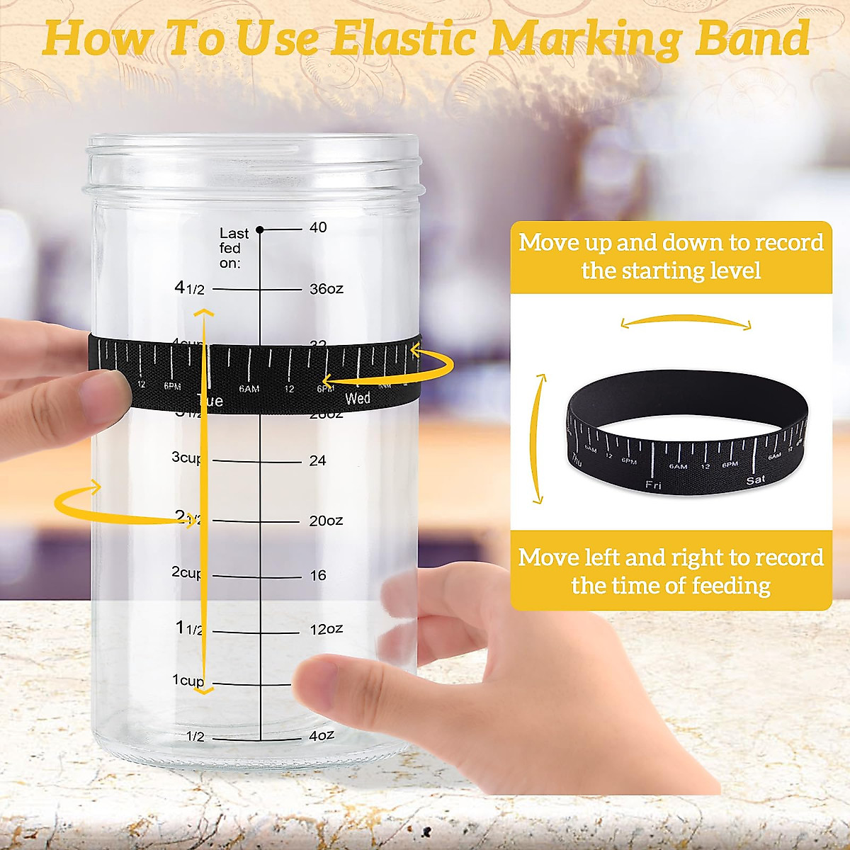 Tyniaide 40oz/1200ml Sourdough Starter Kit – Extra Thermometer Strips and Breathable Covers Included in Sourdough Starter Jar – A Perfect Sourdough Bread Starter Kit for Beginners to Expert