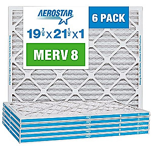 Aerostar 19 7/8 x 21 1/2x1 MERV 8 Pleated Air Filter, AC Furnace Air Filter, (Pack of 6) (Actual Size: 19 7/8"x21 1/2"x3/4")