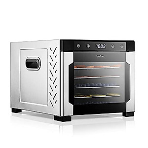 Electric Countertop Food Dehydrator Machine - 600-Watt Premium Multi-Tier Meat Beef Jerky Maker Fruit/Vegetable Dryer w/ 6 Stainless Steel Trays, Digital Timer, Temperature Control - NutriChef