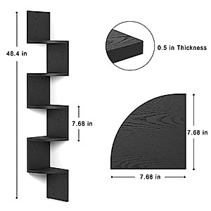 Bundled Black Floating Shelves of GREENDEW Wood Shelves Invisible Mounted (Set of 2) and Corner Wall Shelf 5-Tier for Living Room, Bedroom, Bathroom, Kitchen, Office Storage