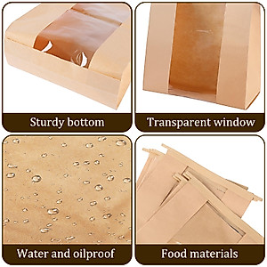 Dualshine 100 Pcs Bread Bags for Homemade Bread Sourdough Bread Bags Paper Kraft with Window Bread Bags 14" x 8.3" x 3.5" with Tin Strip and 500 Pcs Seal Stickers for Cookies Coffee Beans and Bakery