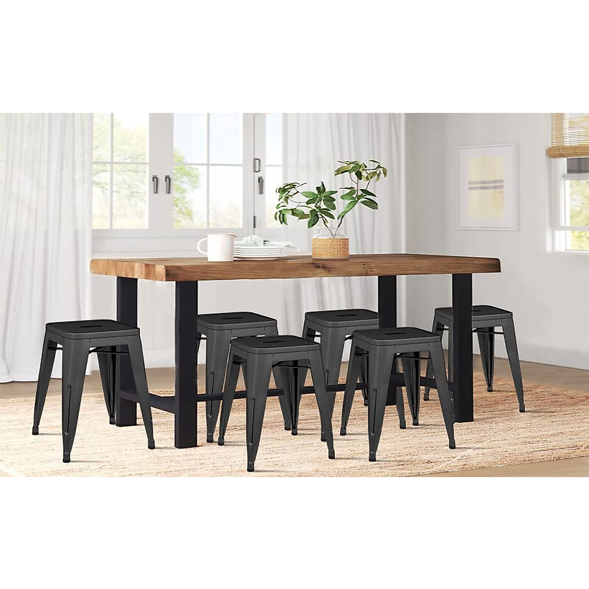 Changjie Furniture 18 Inch Stools Backless Industrial Metal Bar Stools Kitchen Stackable Stools Short Stools School Classroom Stools Metal Dining Chairs Set of 4 (18 inch, Matte Black)