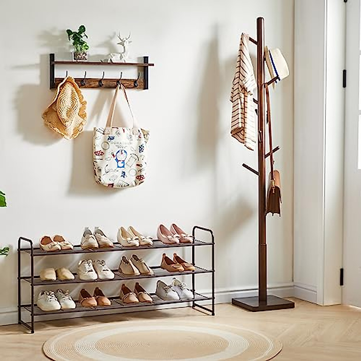 YMYNY Freestanding Shoe Racks, 3 Tiers Stackable & Adjustable Shoe Storage Shelf, Extra Large Capacity Shoe Organizer Stand for 20-24 Pairs, for Entryway, Closet, Bedroom, Brown, 42.9" L, UHXJ302BR