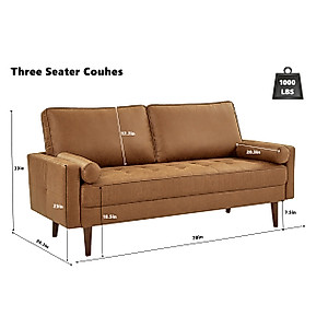 HIFIT Sofa Couch Set for Living Room, Mid Century Modern Faux Leather Sofa with Deep Love Seat & Fluffy Cushion, Living Room Furniture Sets, Small Sectional Couch for Bedroom/Office/Small Space, Brown