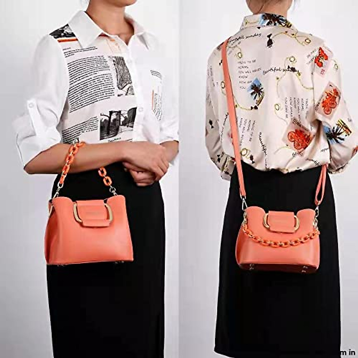 Qiayime women's Fashion shoulder handbags purses PU Leather Top Handle satchel Tote Crossbody Bag (Orange)