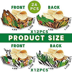 Caoekego 24 Pcs Jungle Safari Snack Trays Party Supplies，Jungle Animals Food Boats Bowl for Wild One Birthday Party Wedding Baby Shower Tropical Dinner Decorations