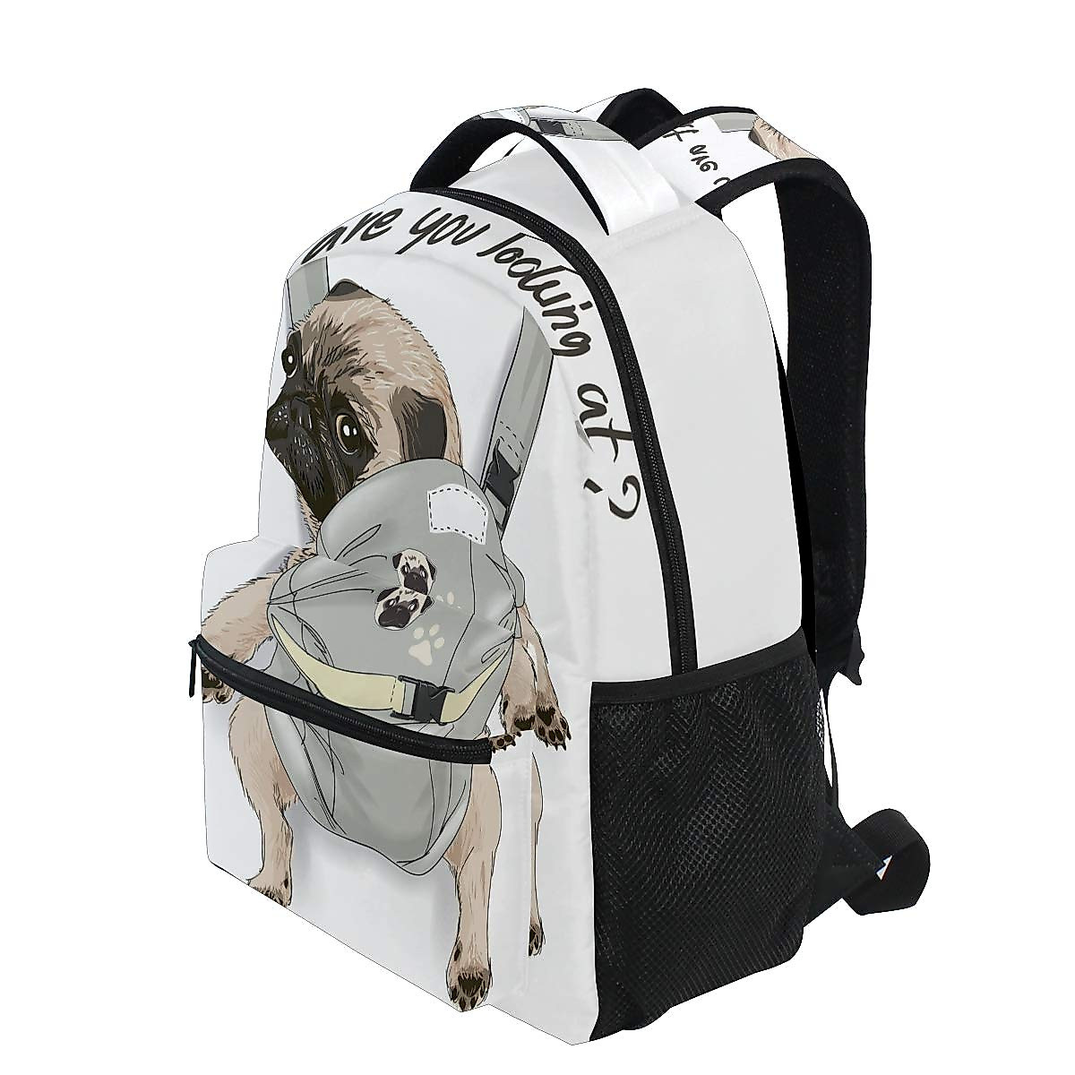 ALAZA Pug Dog Print Puppy Funny Quote Large Backpack for Kids Boys Girls Student Personalized Laptop iPad Tablet Travel School Bag with Multiple Pockets