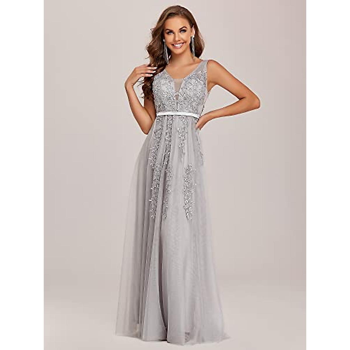 Ever-Pretty Women's Sleeveless Lace Wedding Guest Dress for Women Grey US10
