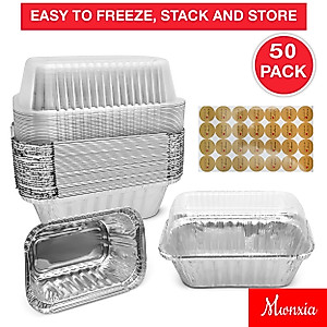 Mwnxia Mini Loaf Pans with Lids 50 Pack Small Aluminum Pans with Lids complete with Handmade with Love Stickers for Baking Bread, Fruit Cake, Banana Bread, Meat loaf and Baked Goods