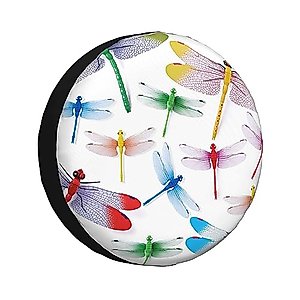 Colorful Dragonfly Print Spare Tire Cover Funny Wheel Covers Waterproof Dust-Proof Wheel Protectors Fit for Trailer SUV Truck Camper 17 Inch