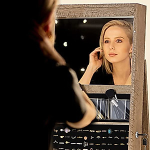 SERWALL 360 Rotating Jewelry Stand Organizer - Jewelry Armoire with Full-Length Mirror- Freestanding Dressing Mirror Jewelry Cabinet Storage - WOOD