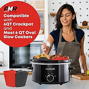 AMR 2in1 Slow Cooker Liners for 5-6 QT Crockpots, Silicone Crockpot Liner for Cooking 2 Dishes, Leak Proof & Dishwasher Safe