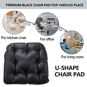Big Hippo Chair Pads,Soft Leather Tufted Chair Seat Cushion Thicken U-Shape Chair Cushion Padding with Elastic Bands for Home Office Outdoor(Black-1pc)