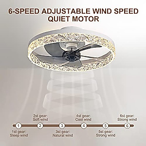 KINDLOV Modern Indoor Flush Mount Ceiling Fan with Lights,Dimmable Low Profile Ceiling Fans with Remote Control,Smart 3 Light Color Change and 6 Speeds for Bedroom Living Room Kitchen,White…