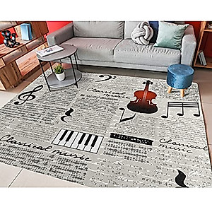 ALAZA Music Note Guitar Piano Vintage Non Slip Area Rug 5' x 7' for Living Dinning Room Bedroom Kitchen Hallway Office Modern Home Decorative