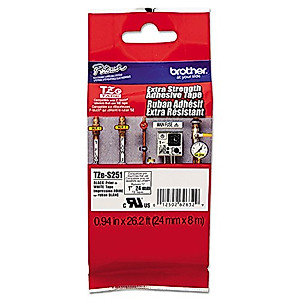 Brother Tzes251 Tze Extra-Strength Adhesive Laminated Labeling Tape, 1-Inch W, Black On White