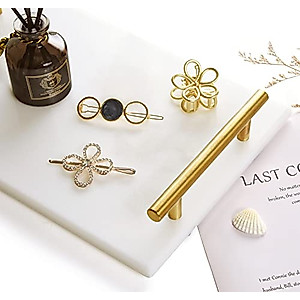 Moreast Genuine Marble Tray Bathroom Tray with Golden Handle, Natural Stone Decorative Tray with Metal Handle for Bathroom Kitchen Vanity Dresser Nightstand Desk, 11.8" x 7.9" White