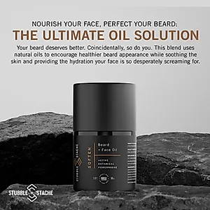 stubble & stache Hydrating Beard & Face Oil for Men – Unique Blend of Cold-Pressed Oils to Soften, Hydrate, and Refresh Skin & Beard – Naturally Scented, Perfect for Daily Grooming – 1 fl oz