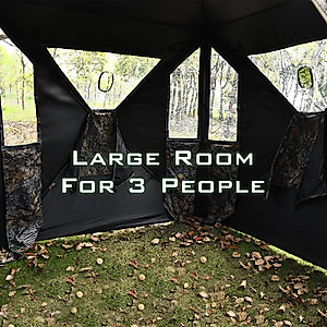 Tangkula 3 Person Pop up Ground Blind, Portable Hunting Blind with Mesh Windows, Carrying Bag & Ground Stakes, Camouflage Hunting Tent with Hub System, Camo Deer Blinds for Hunting