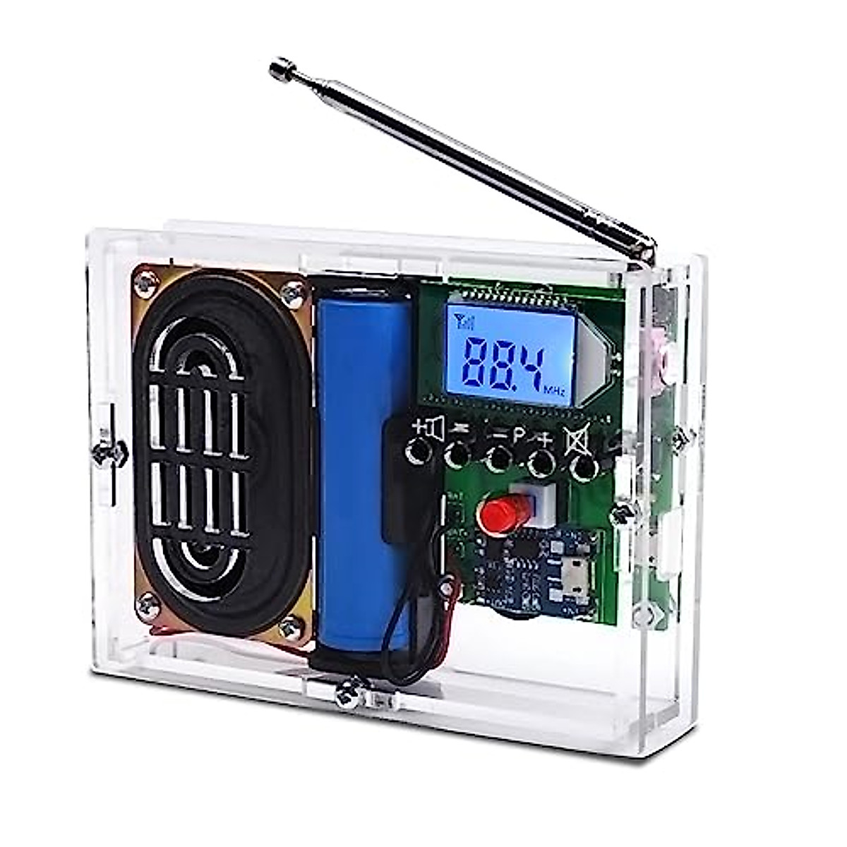 MiOYOOW FṂ Radio Kit, LCD Display Rechargeable Digital Radio Module DIY Kit with Headphone Jack, Soldering Leaning Project for College High School Education and Home Office Outdoor Use