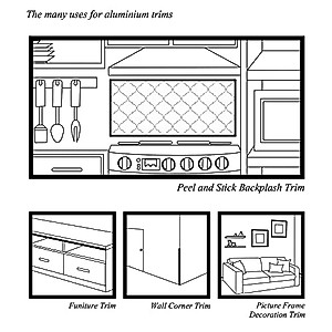 SUNWINGS 10-Pack 12 Inch Peel and Stick Aluminum Tile Trim, Decorative Kitchen Backsplash Trim Edge, Self Adhesive Tile Liner Matte Silver Medium