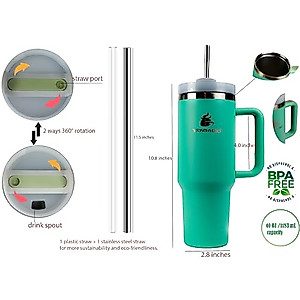 MONOHYDRO 40 oz Tumbler with Handle and Straw - tumbler with straw Stainless Steel Insulated Cup -stainless steel straw, Eco-friendly Materials - conserve temperature up to 24+hours - Caribbean Green