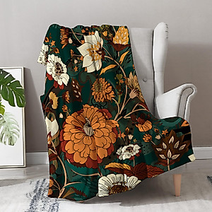 Boho Floral Blanket Gifts for Women - Bohemian Tropical Rustic Retro Flower Throw for Girls Adults Soft Fuzzy Fleece Cozy Plush Bed Couch Decor Birthday Christmas Lightweight Blanket 50"x60"